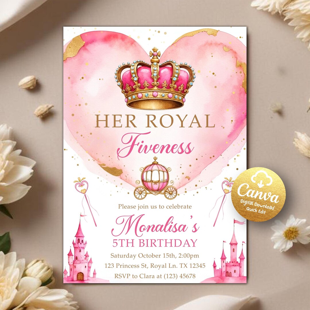 Her Royal Fiveness Princess Birthday Invitation, Princess Birthday ...