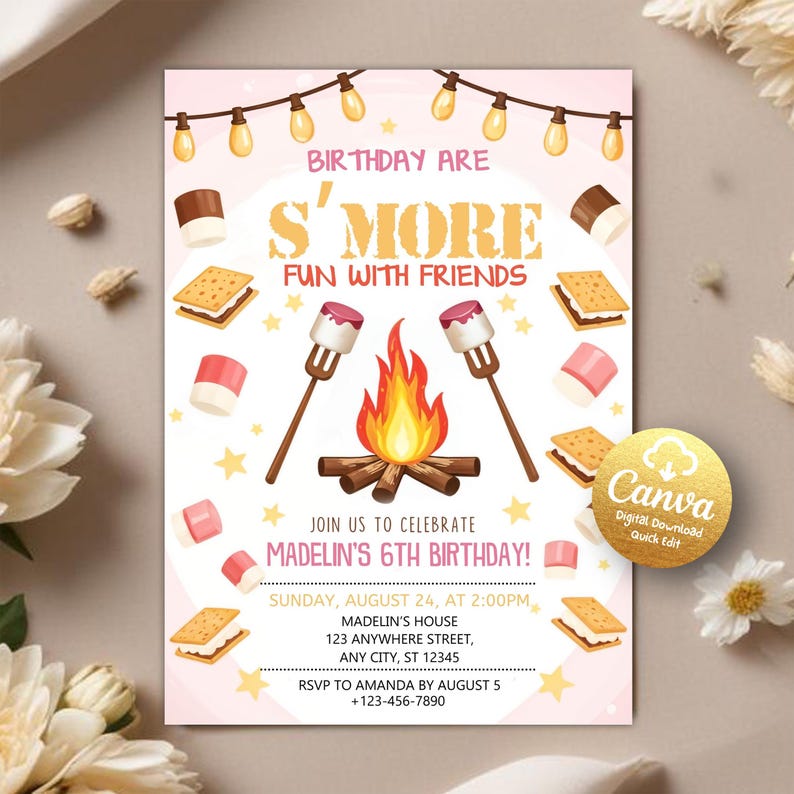 S'mores Fun Birthday Party Invitation, Backyard Camping Invite, S'mores ...
