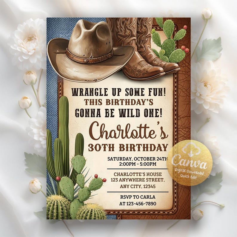Western Birthday Invitation, Denim and Boots Party Invite, Western ...
