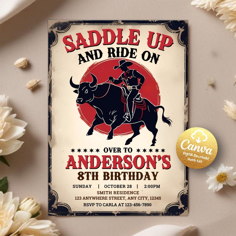 Bull Birthday Theme Invites - Etsy
