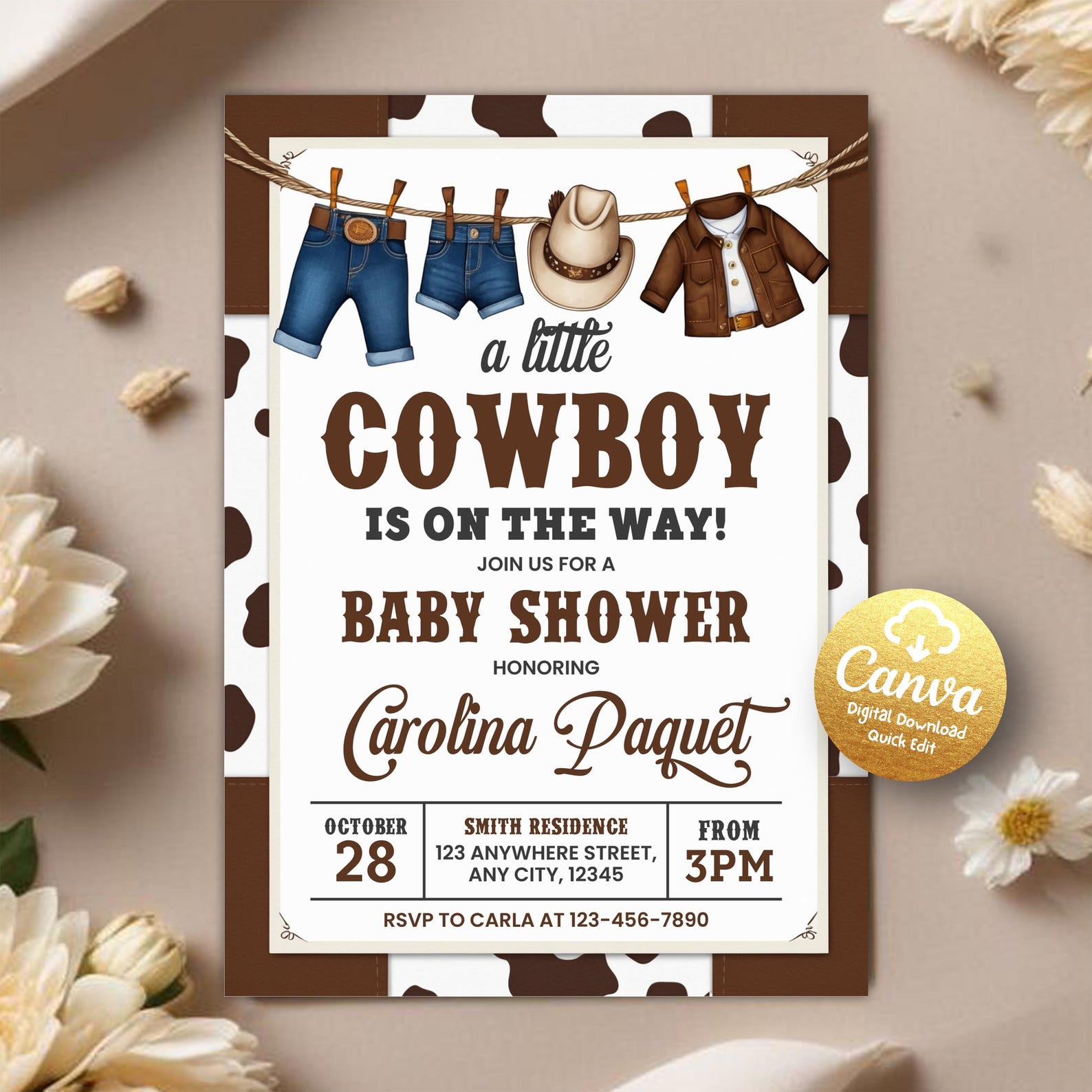 A Little Cowboy Baby Shower Invitation, Wild West Baby Shower Invite ...