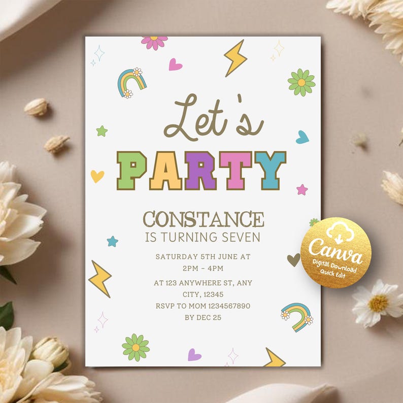Preppy Birthday Invitation, Preppy Smiley Face Birthday Invite, Groovy ...