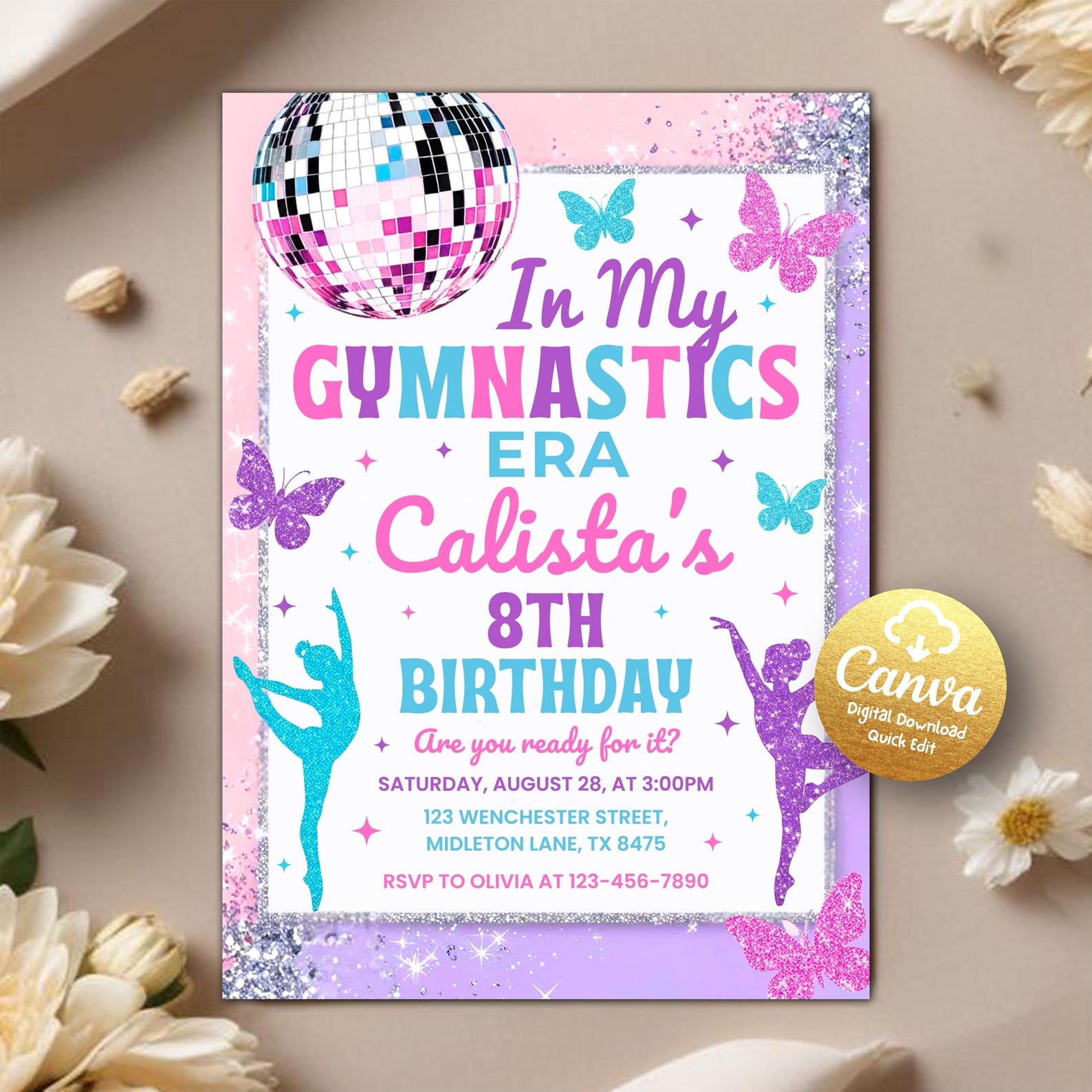 Editable Gymnastics Birthday Invitation, Gymnastics Invite, Taylor ...
