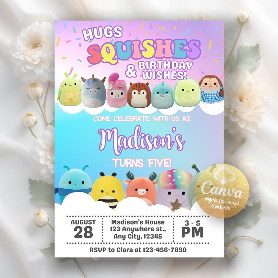 Squishmallow Birthday Invitation, Squishmallow Invitation, Squish Girl ...