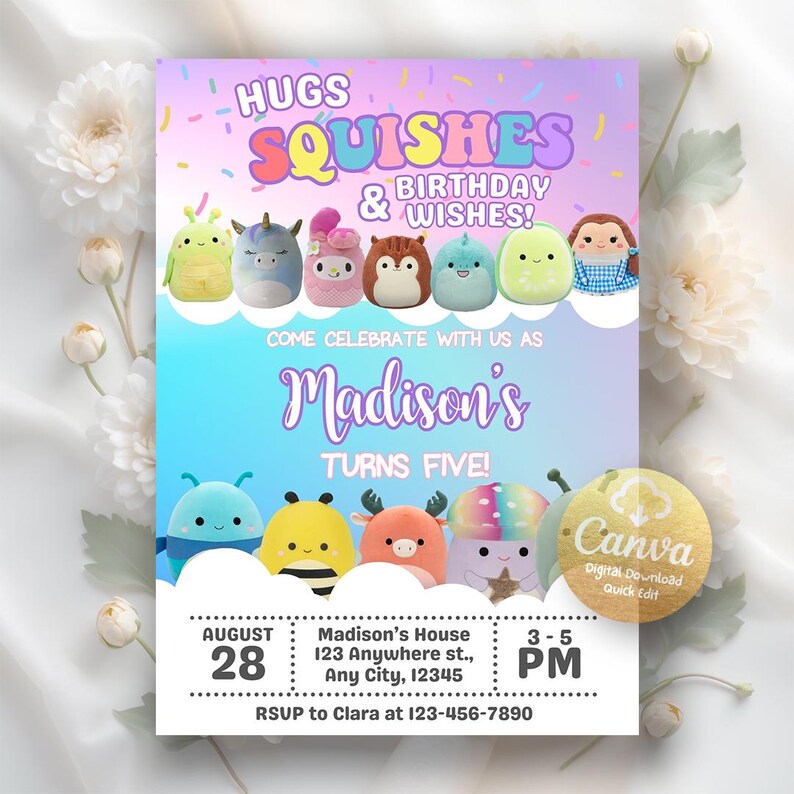 Squishmallow Birthday Invitation, Squishmallow Invitation, Squish Girl ...