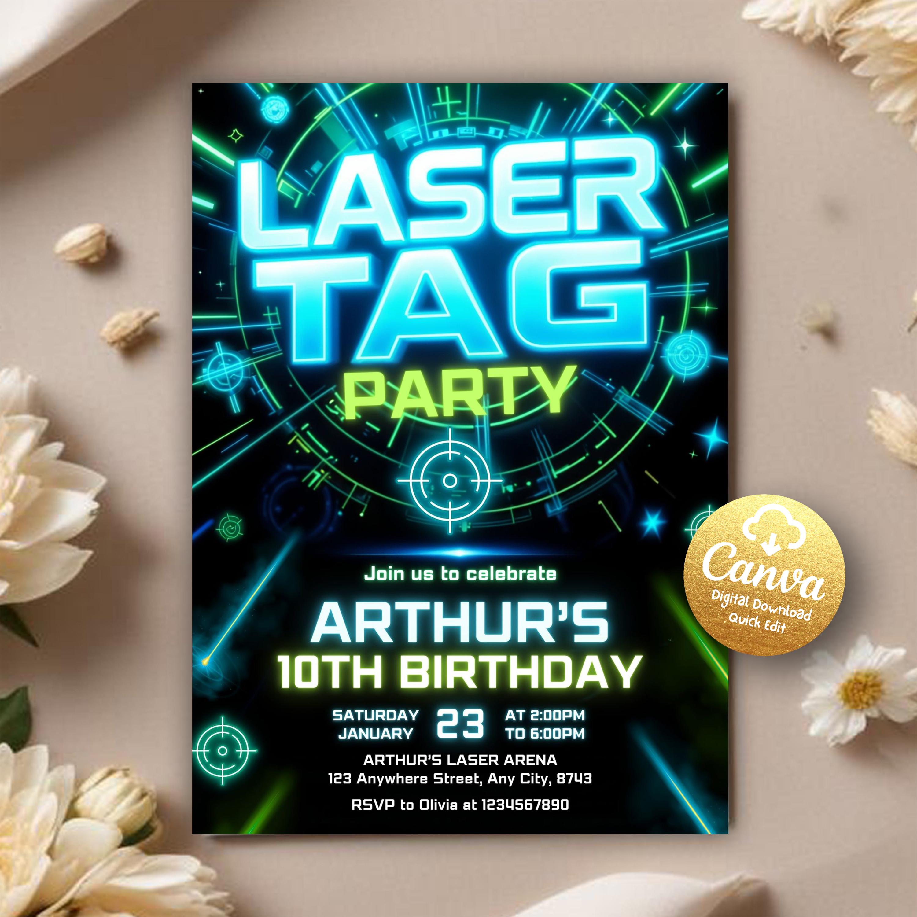 Laser Tag Party Invitation, Neon Birthday Party Invite, Glow Laser Tag ...