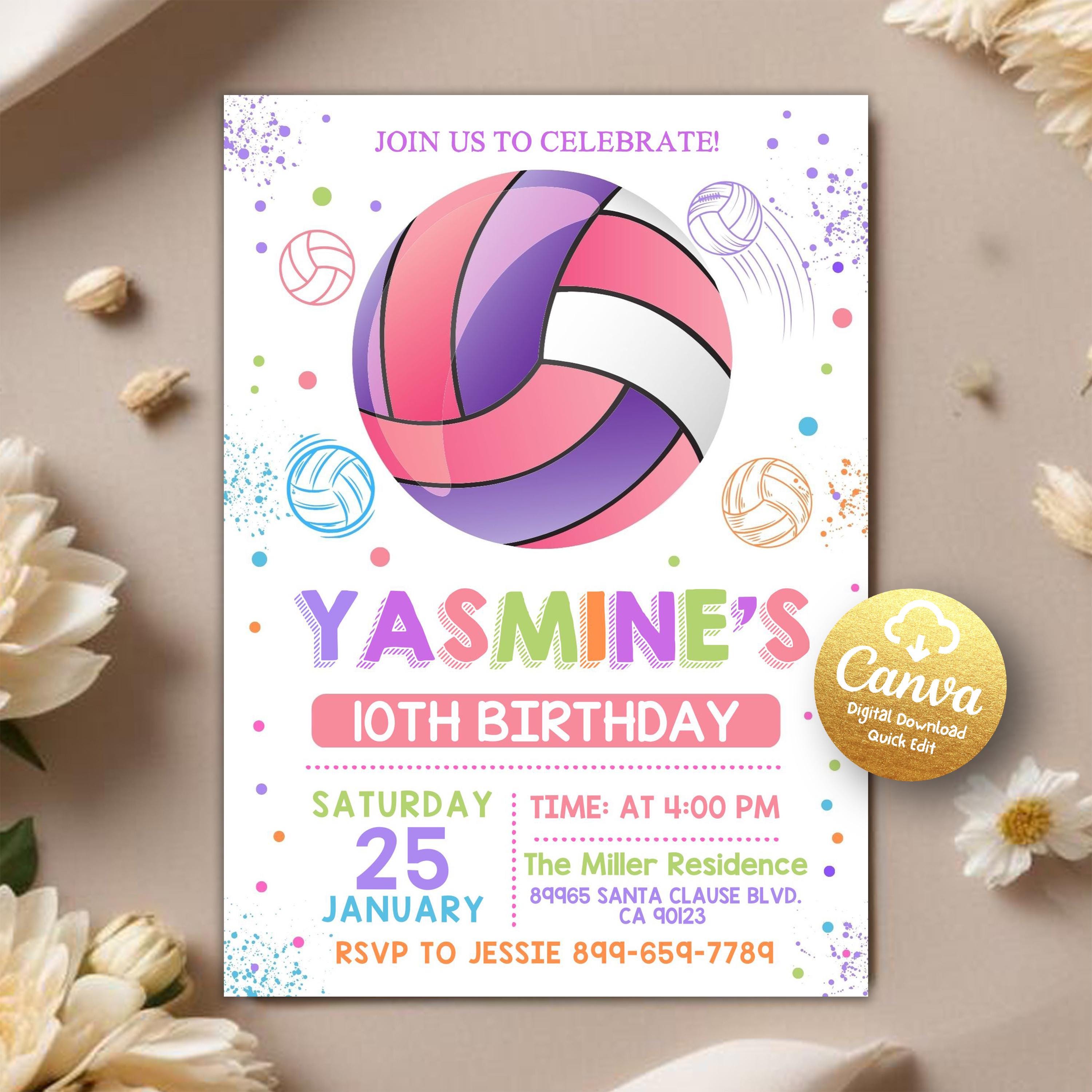 Editable Volleyball Birthday Invitation, Volleyball Party Invite, Girl ...