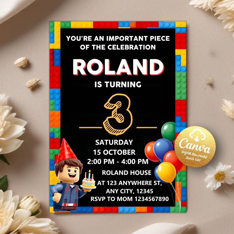 Building Blocks Birthday Invitation, Kids Birthday Party, Building ...