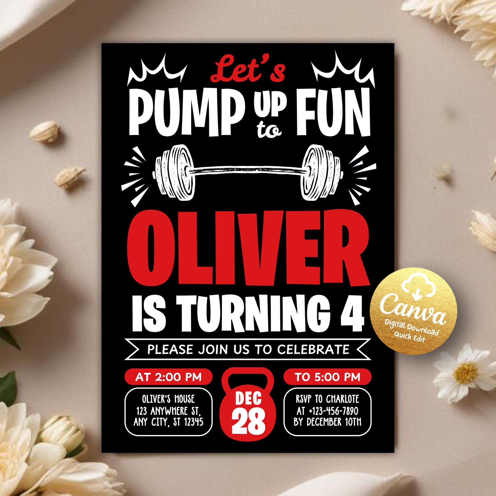 Fitness Gym Birthday Invitation, Digital Kids Party Invite, Fitness ...