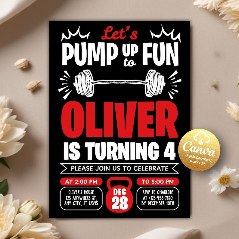 Fitness Gym Birthday Invitation, Digital Kids Party Invite, Fitness ...