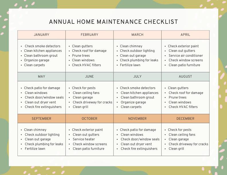Annual Home Maintenance Checklist and Calendar - Etsy