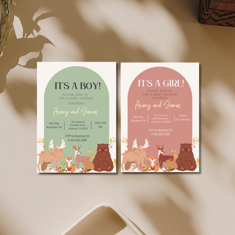 Woodland Creatures Baby Shower Invitation, Cute Forest Green Nature ... Woodland Creatures Baby Shower Invitation, Cute Forest Green Nature ...