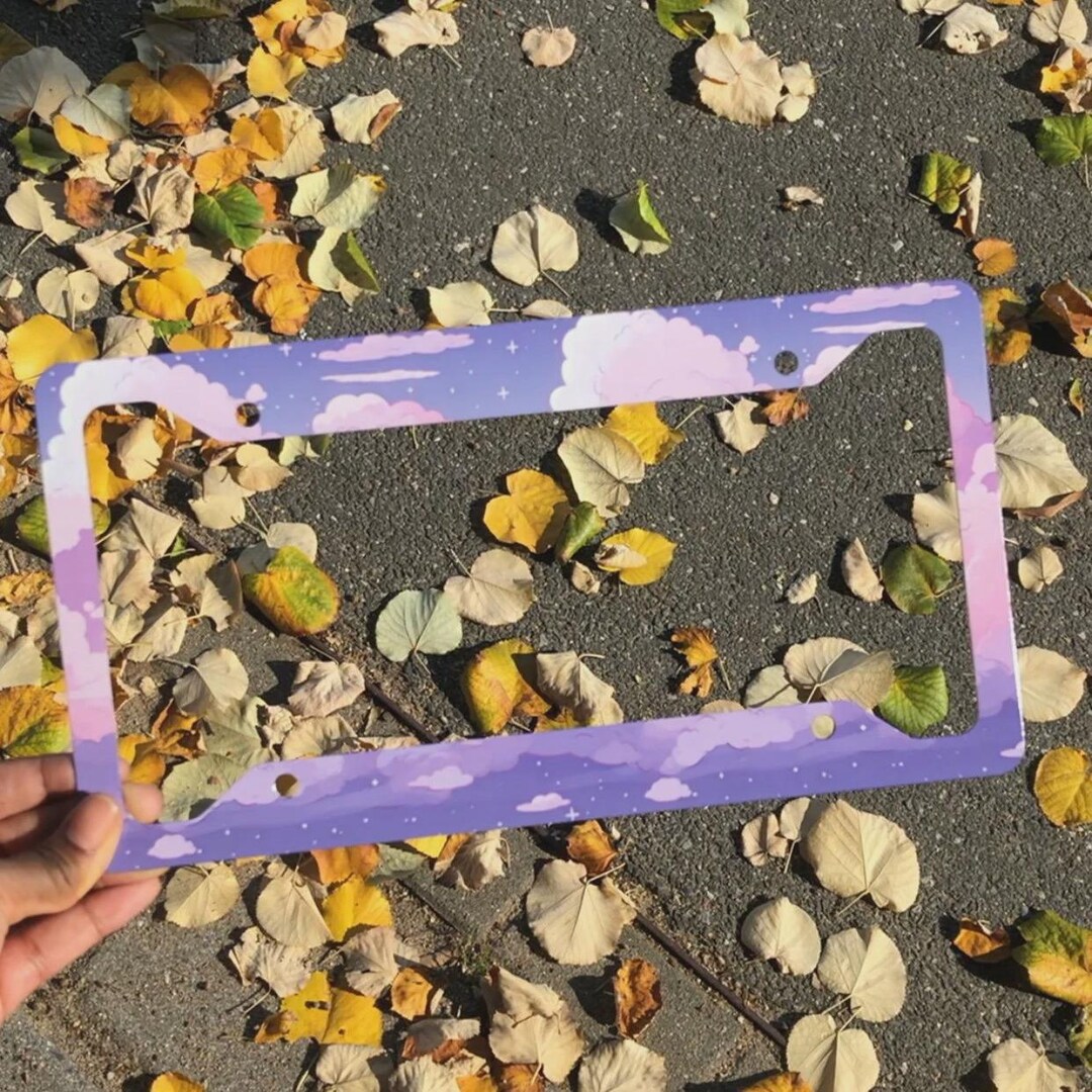Cloudy Purple Sunset Aesthetic License Plate Frame | Aesthetic Purple ...