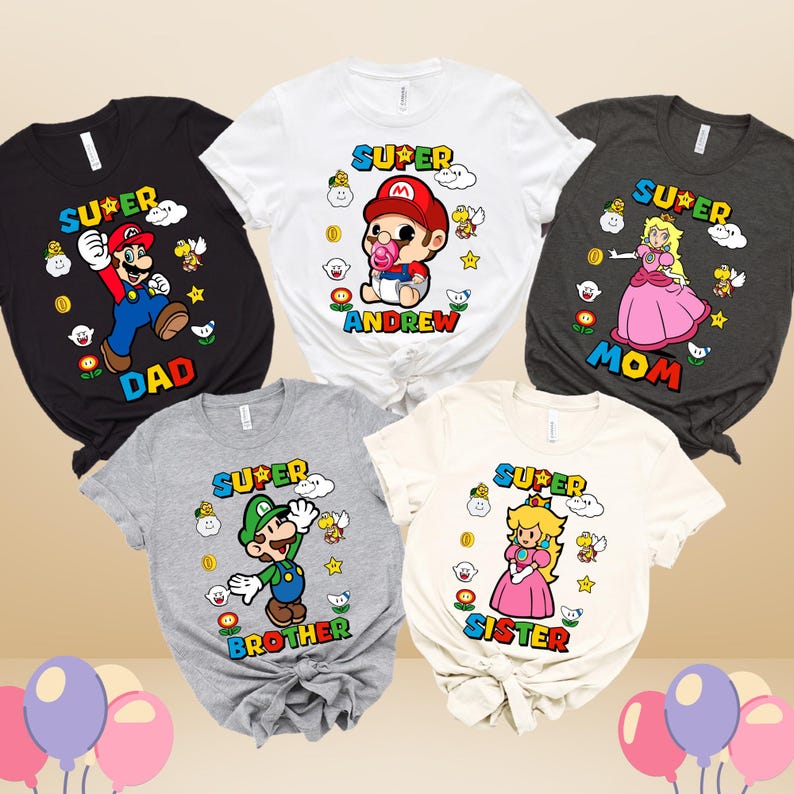 Custom Super Mario Family Outfit, Super Mario Characters Shirt, Super ...