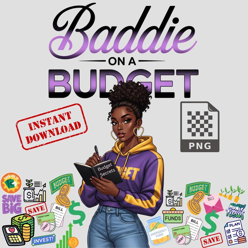 Black Girl Budget Planner Cover: Baddie on a Budget PNG (digital ...