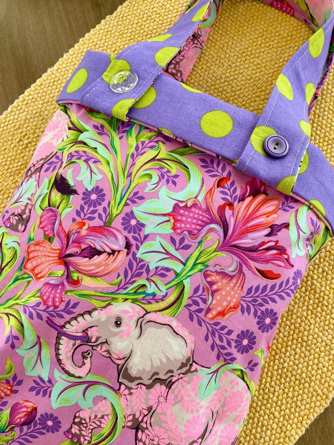 Tula Pink Small Tote, Everglow All Ears Fabric, Vintage Buttons, Book ...