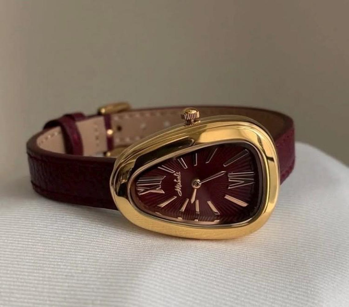 Vintage Burgundy and Gold Snake Watch - Etsy