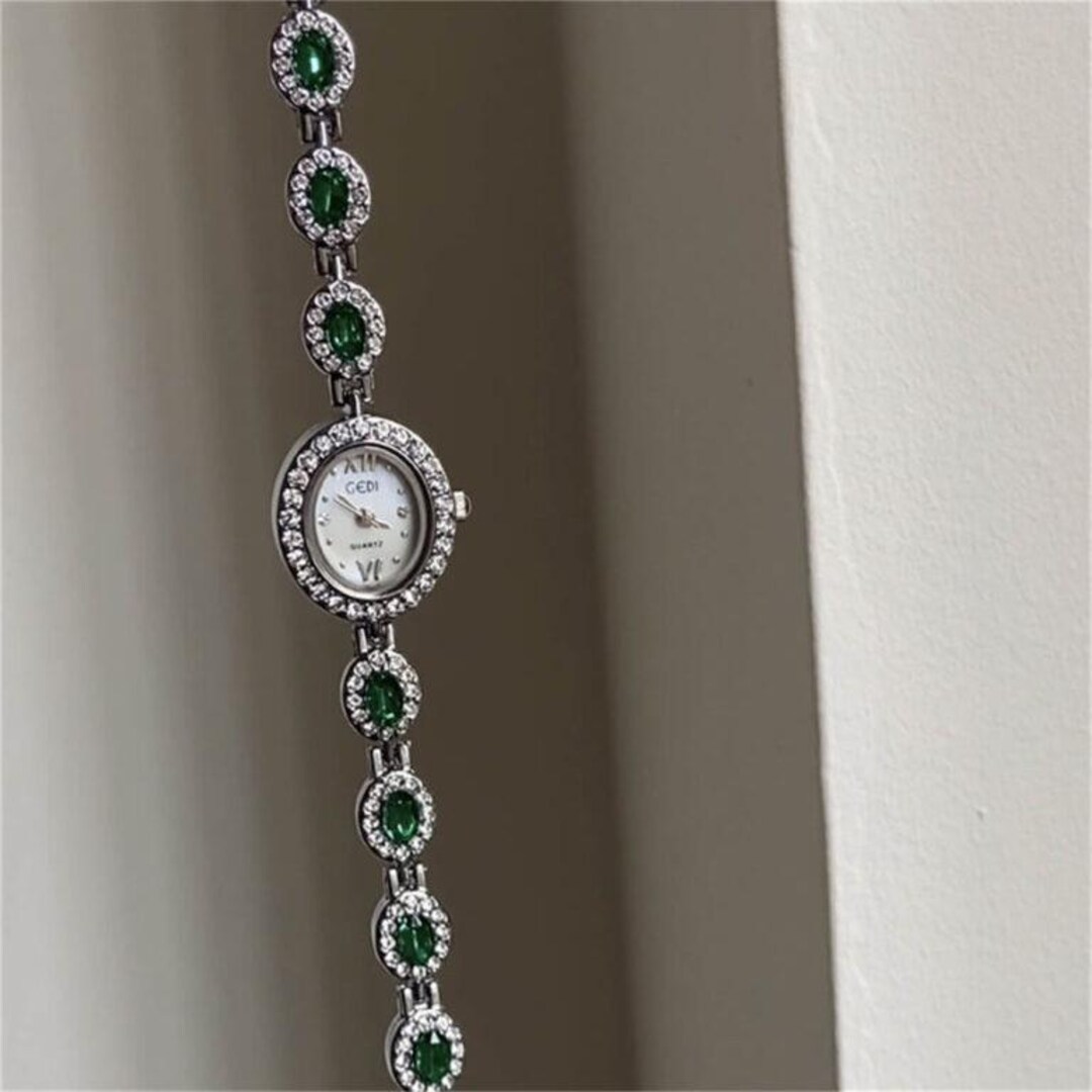 Vintage Silver Crystals and Green Stones Watch - Etsy