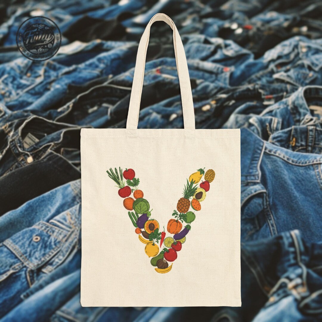 Fruit Letter V Tote Bag: Personalized Initial Canvas Grocery Bag - Etsy