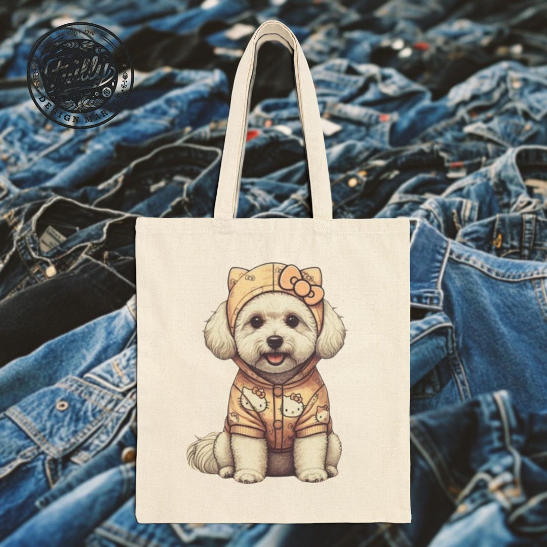 Loving Hello Kitty Poodle Vintage Print Canvas Tote Bag Hello Kitty ...