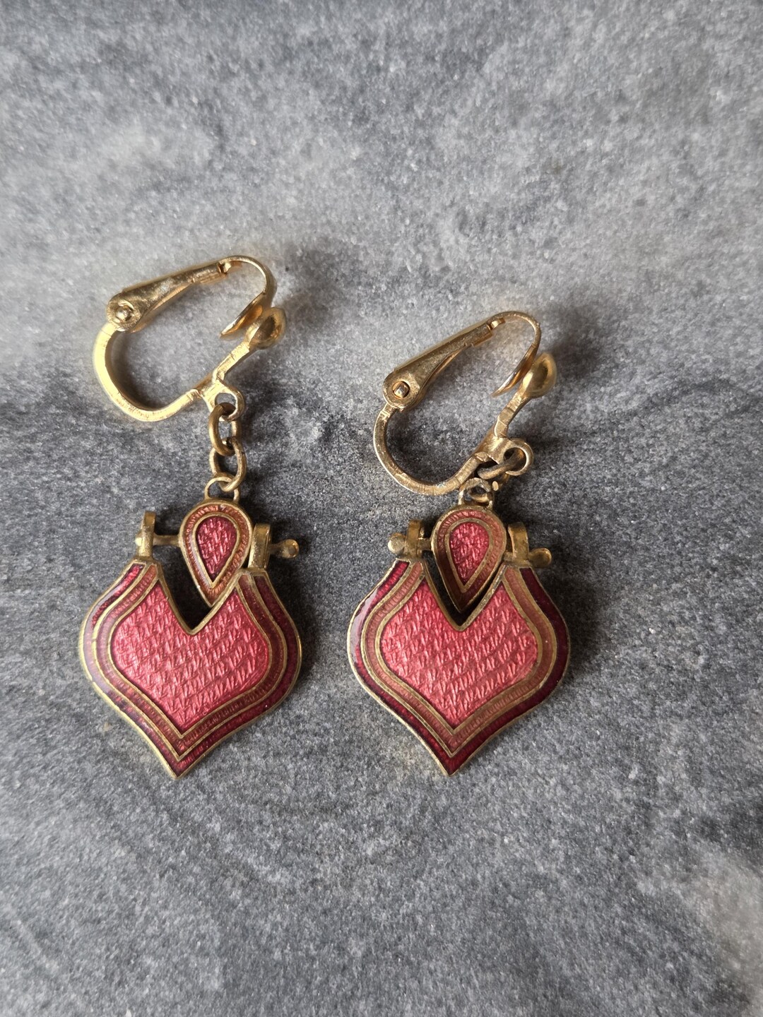 Vintage Jon St Paul Gold Tone Cloisonne Pink Enamel Art Deco Dangle ...
