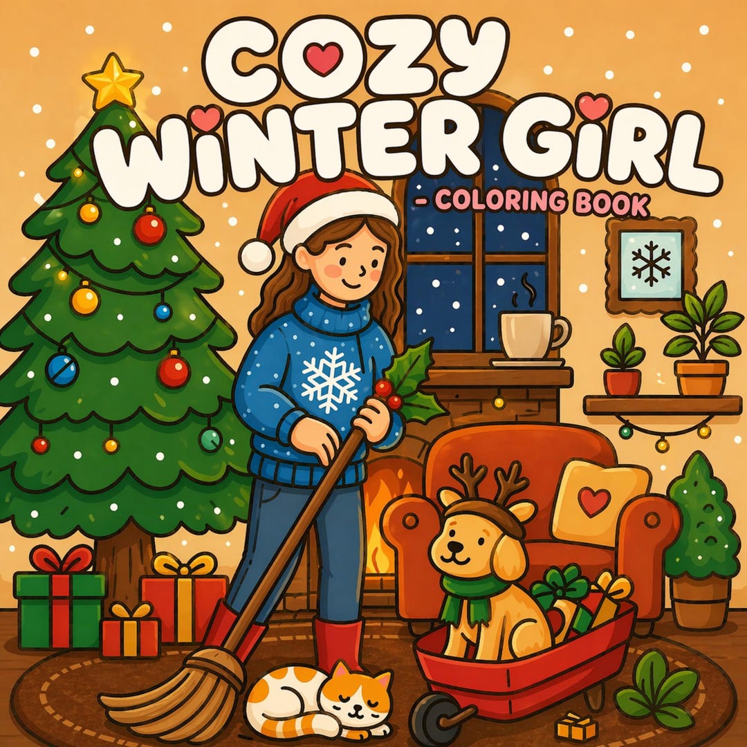 Cozy Winter Girl Coloring Pages 30 Printable, Christmas Coloring Book ...