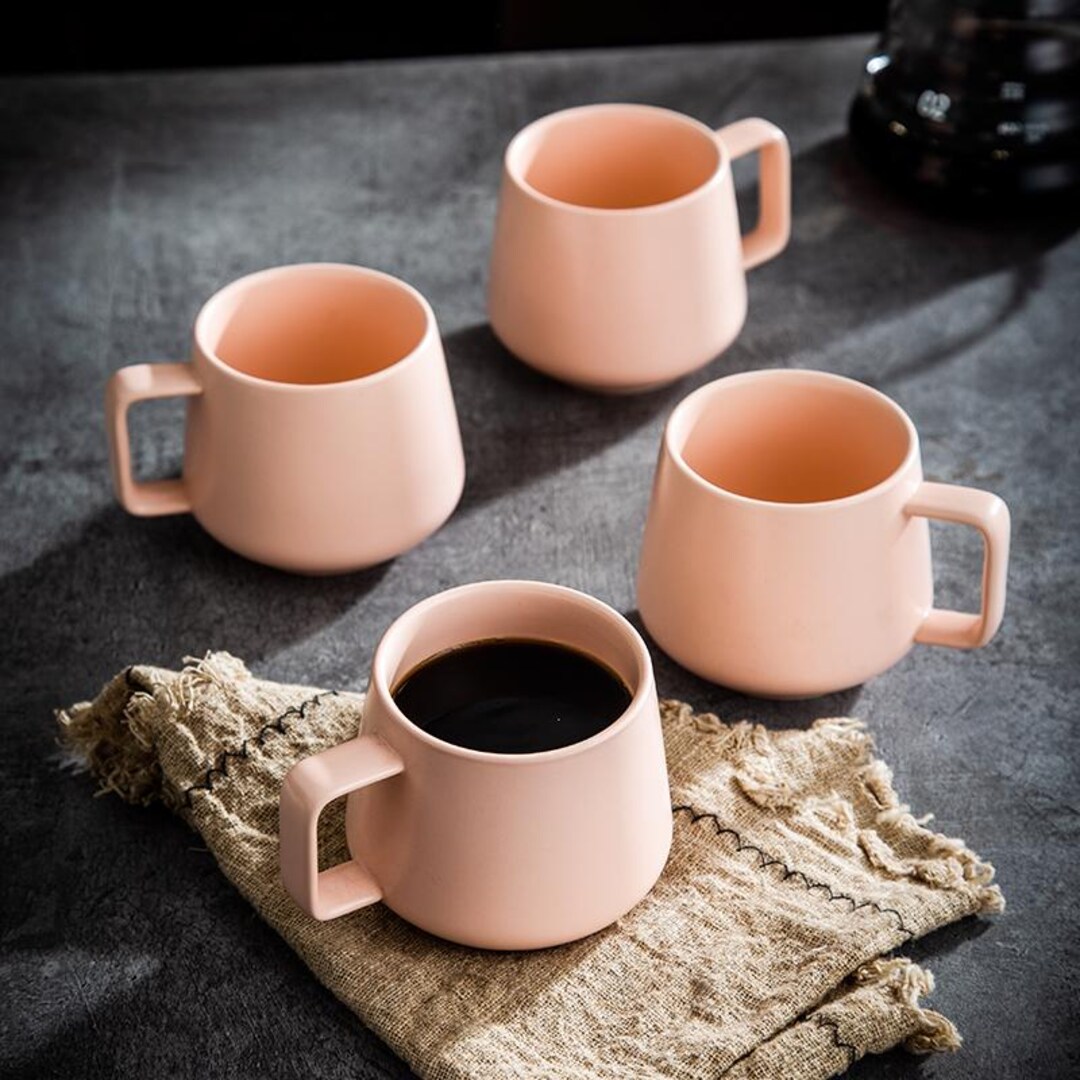 Modern Matte Pink Coffee Mugs / Tea Cups Set of 4 12 OZ - Etsy