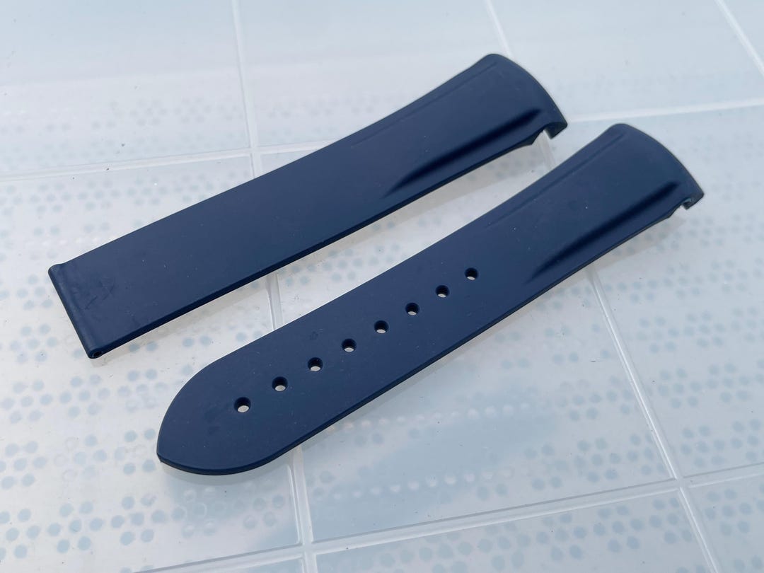 22mm Navy Blue Seamaster Deployment Rubber Mens Wrist Watch Strap Band ...