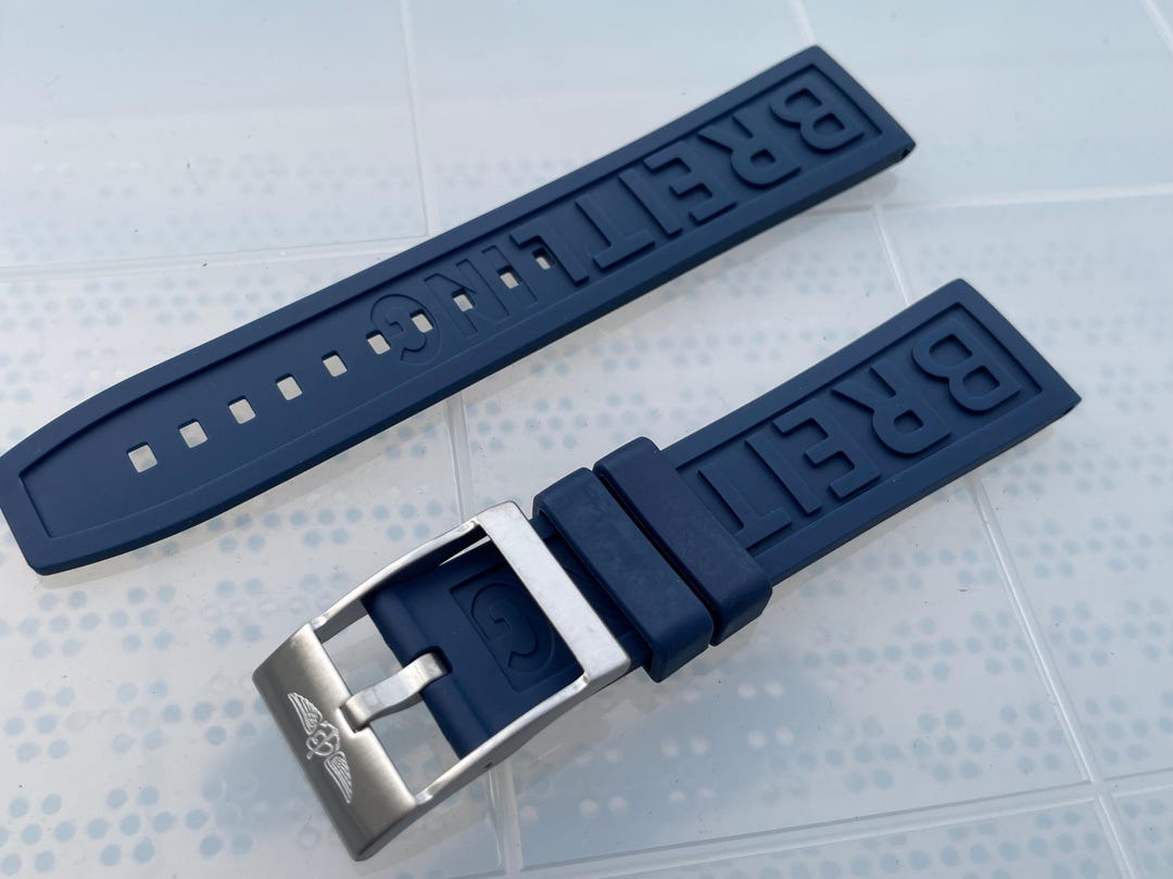 22mm 24m Breitling Navy Blue Rubber Strap With Stainless Steel Buckle ...