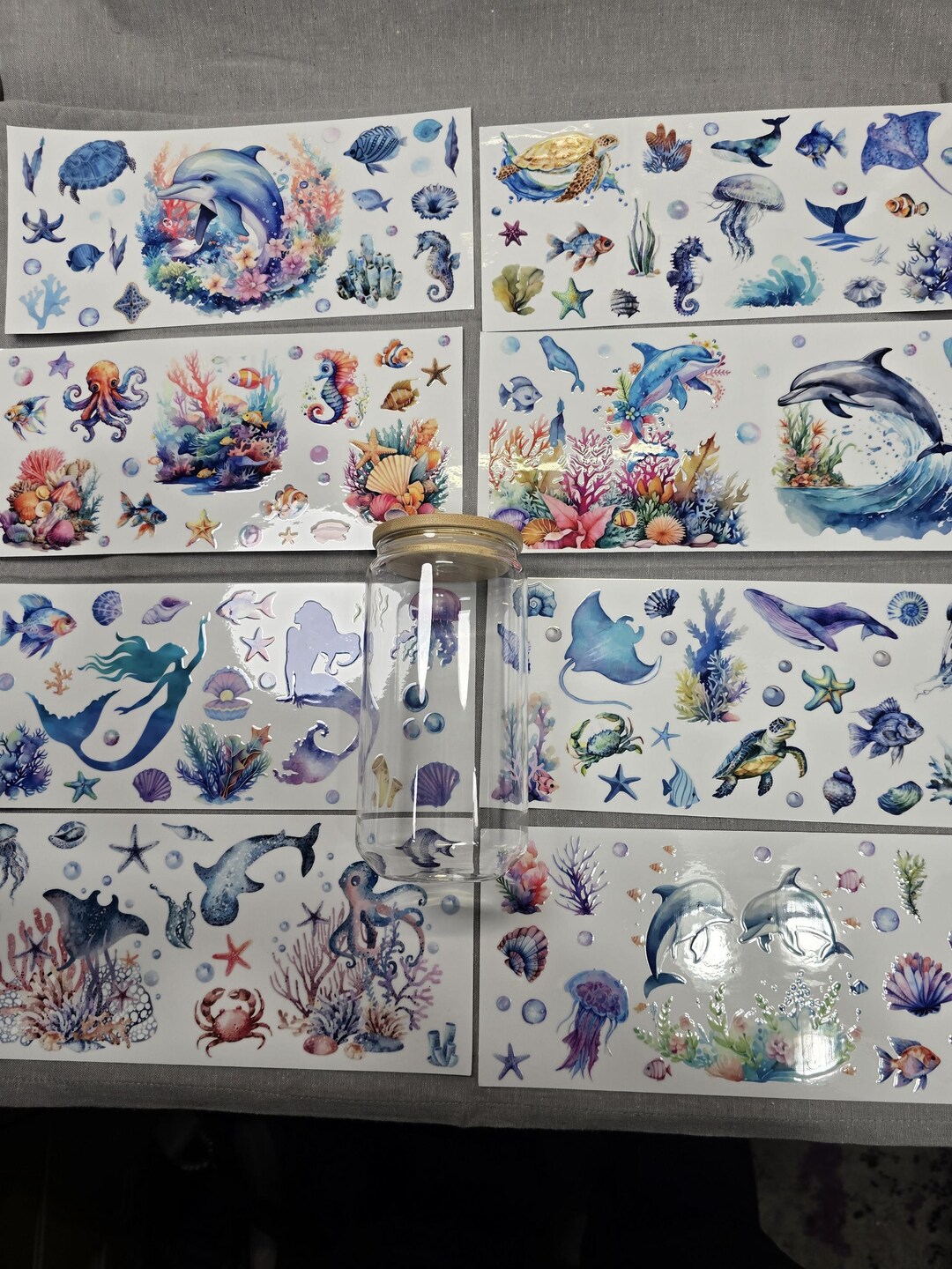 Sea Ocean Creatures Clear Glass Cans 18oz Octopus Dolphins Sharks ...