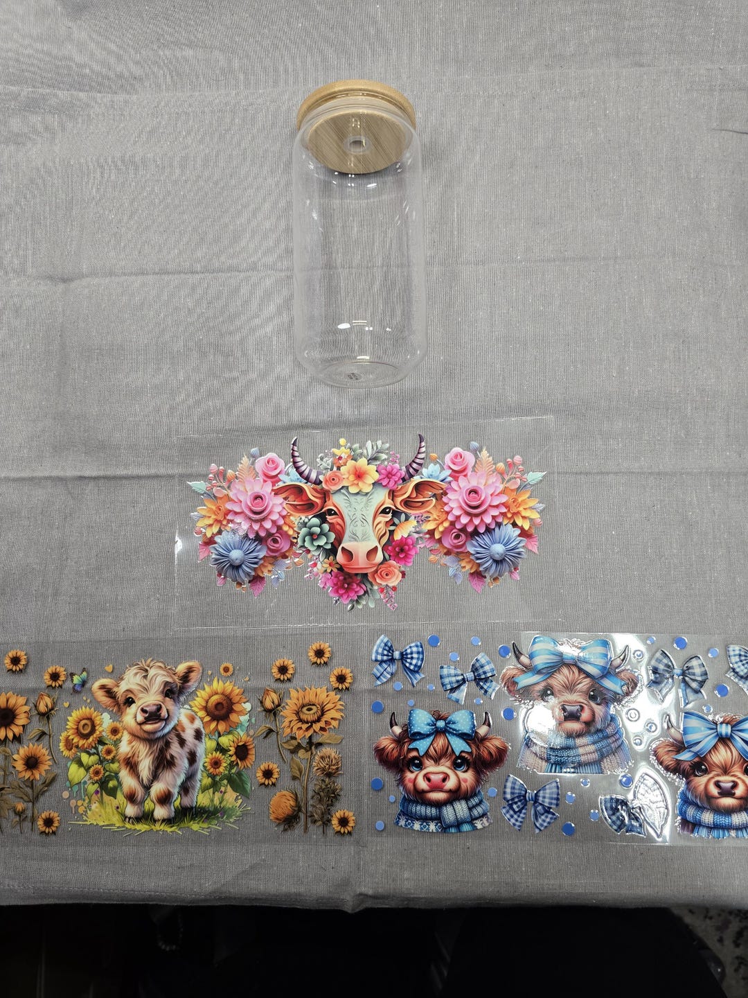 Cute Cow Clear Glass Can 18oz Highland Cow With Flowers - Etsy