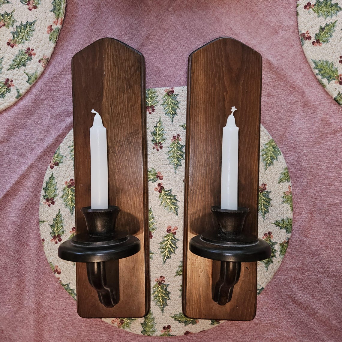 Vintage Pair of Wood Wall Sconces - Etsy