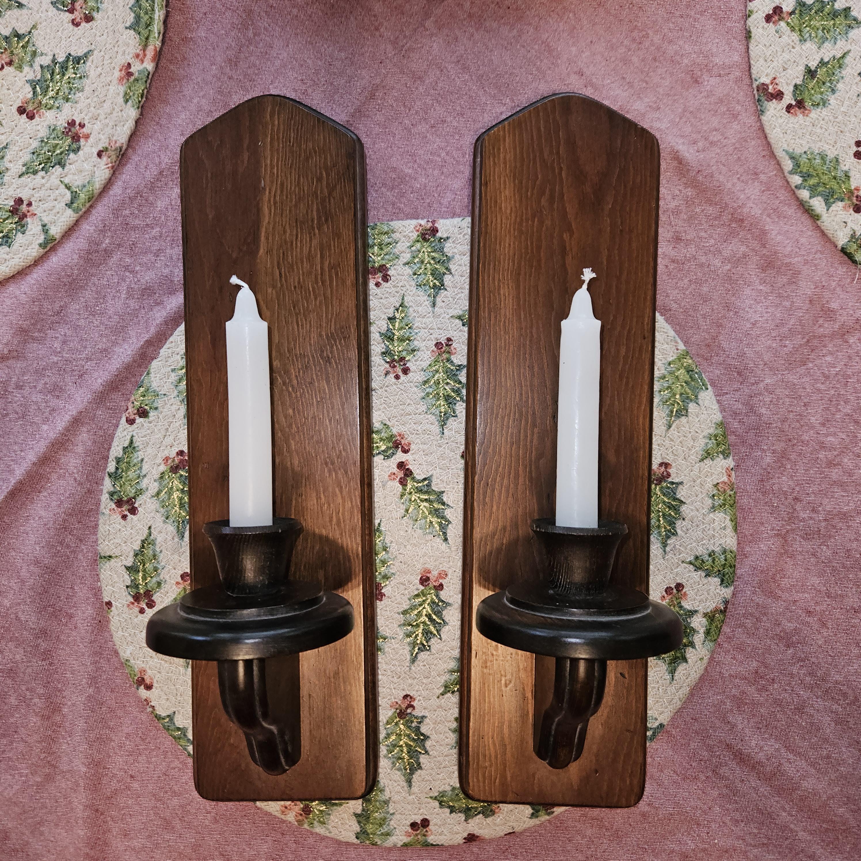 Vintage Pair of Wood Wall Sconces - Etsy