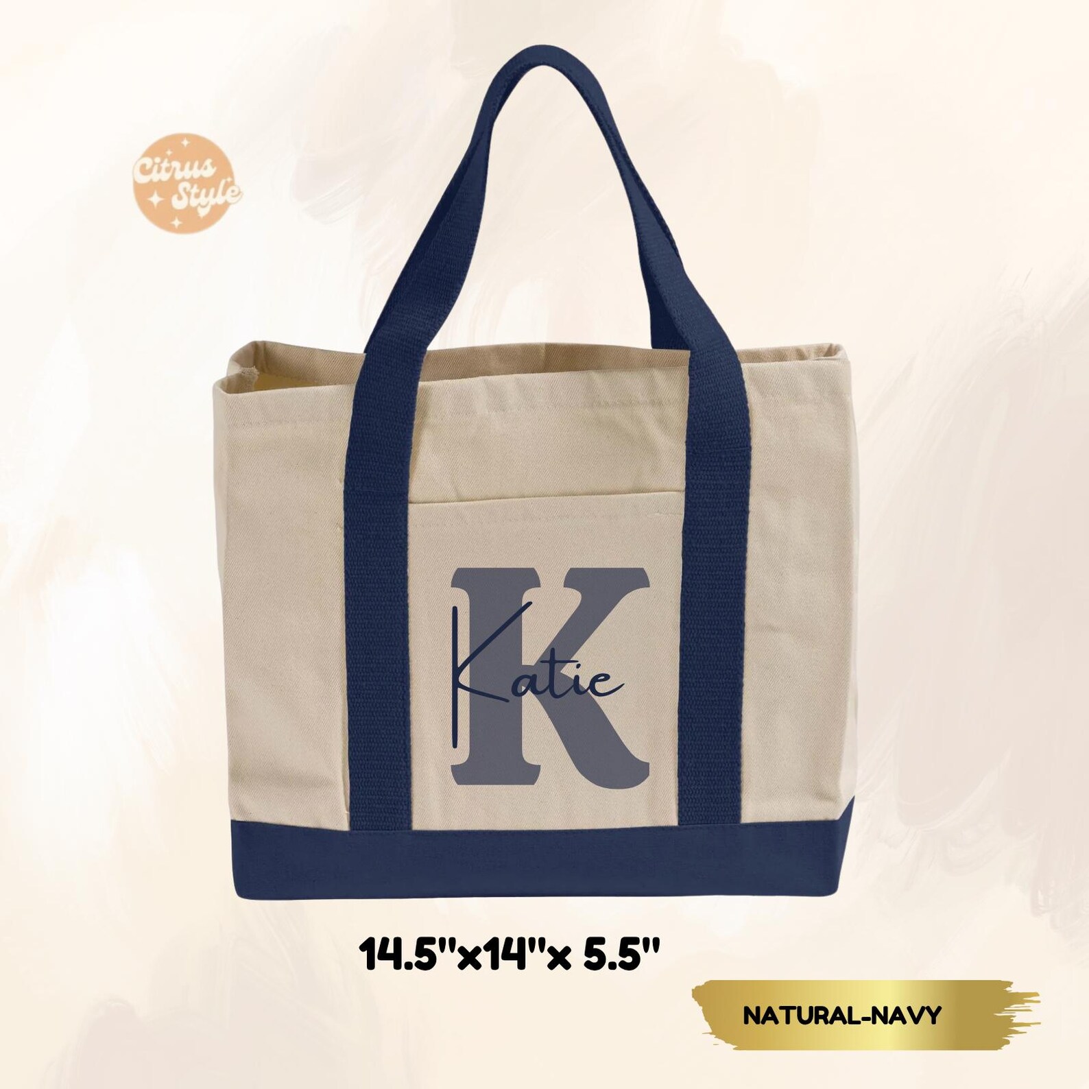 Personalized Canvas Tote Bag: Custom Name Monogram - Etsy