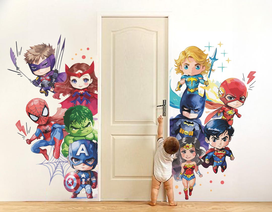 Marvel Wall Decal Superheroes Wall Sticker Spiderman Wallpaper Captain ...