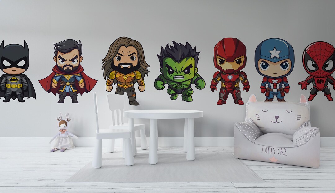 Superheroes Wall Decal Marvel Wall Sticker Spiderman Wall Mural Ironman ...