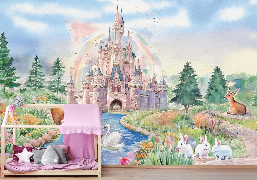 Removable Pink Princess Castle Wallpaper for Girls Room Wall Décor by ...