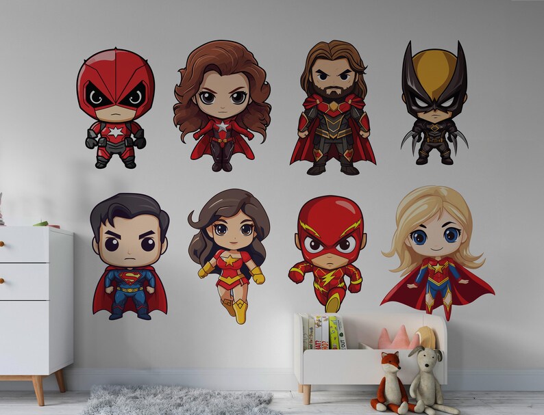 Superheroes Wall Decal Marvel Wall Sticker Spiderman Wall Mural Ironman ...