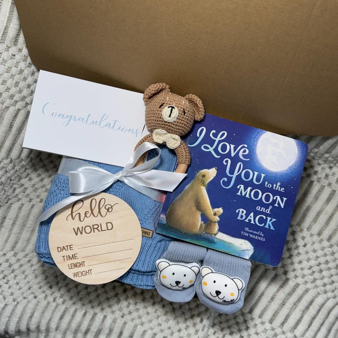 Newborn Baby Boy Gift Box Welcome Baby Bundle of Joy Package Blue Set ...