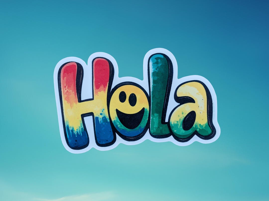 Colorful 'hola' Sticker With Smiling Emoji – Fun and Vibrant Design ...
