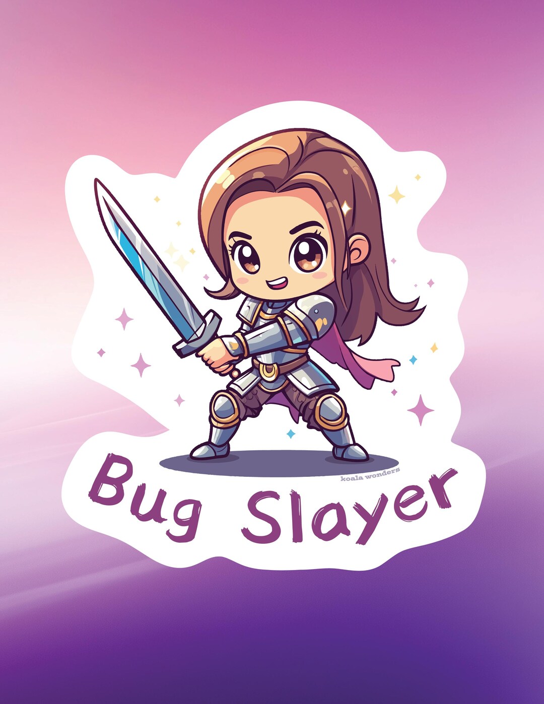 Bug Slayer Sticker – Cute Chibi Female Knight in Pink Armor | Coding ...