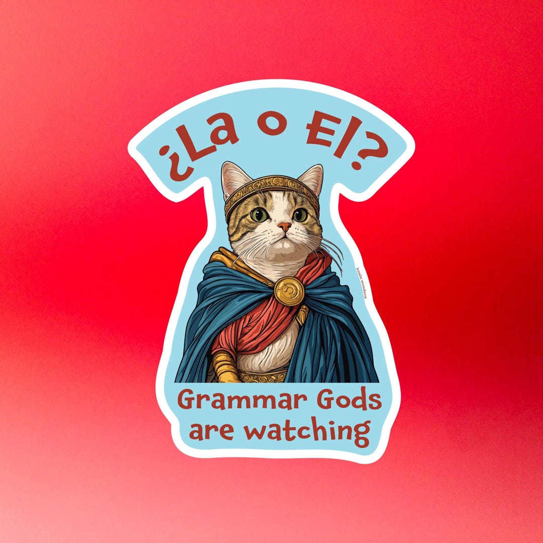 La or El? Cat Sticker – Funny Spanish Grammar Sticker, Greek God Cat ...
