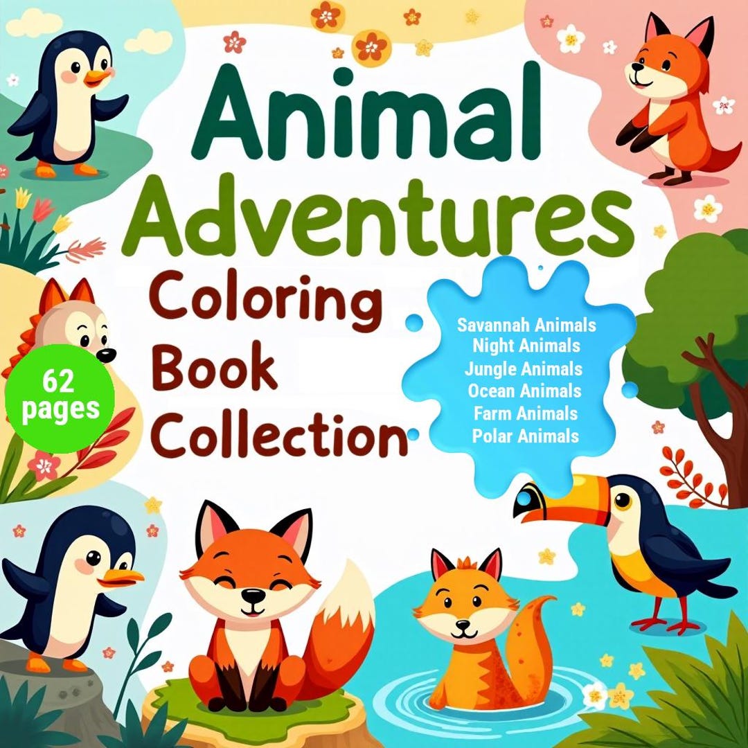 Animal Adventures Coloring Page Collection – 6 Sets of Product ...
