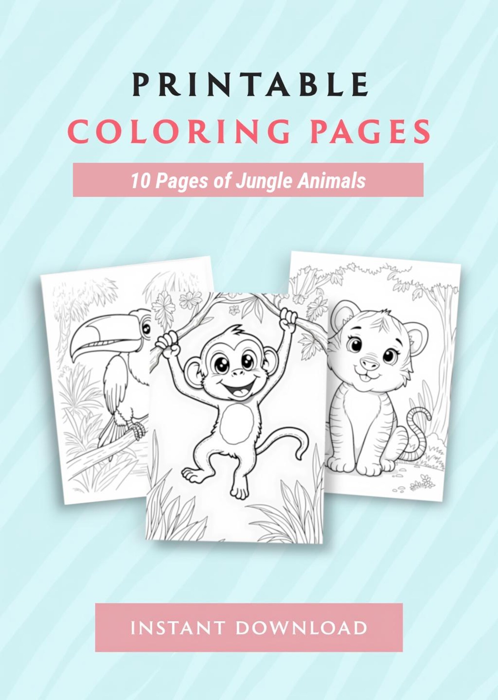 Jungle Animals Coloring Book – 10 Pages – Fun and Educational Coloring ...