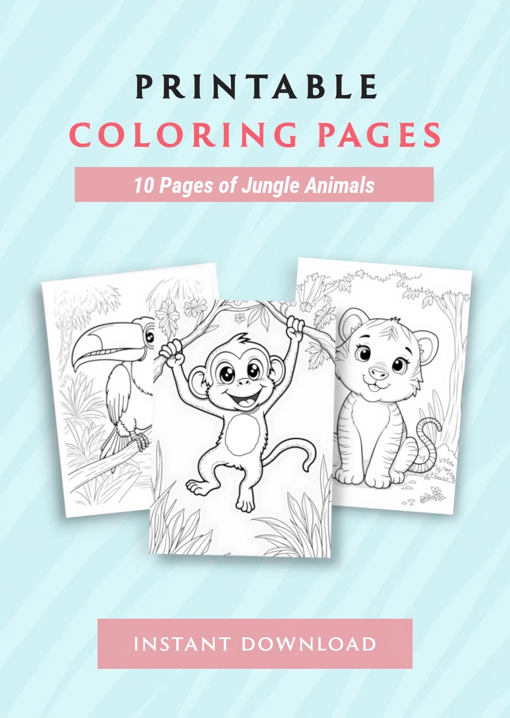 Jungle Animals Coloring Book – 10 Pages – Fun and Educational Coloring ...