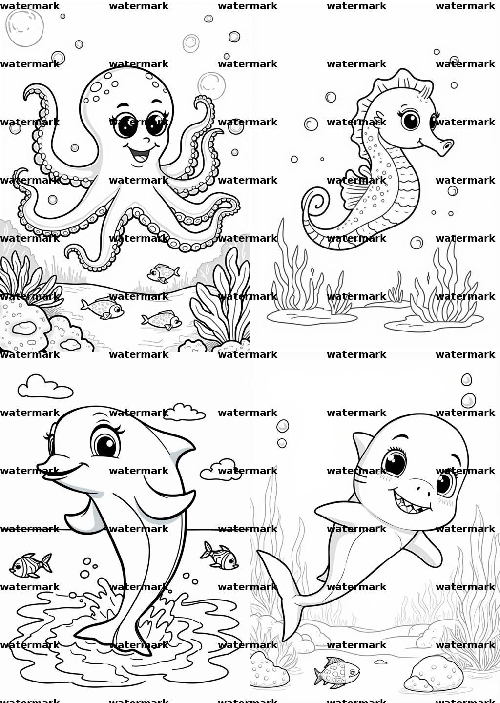 Ocean Animals Coloring Book – 10 Pages – Dive Into Underwater ...
