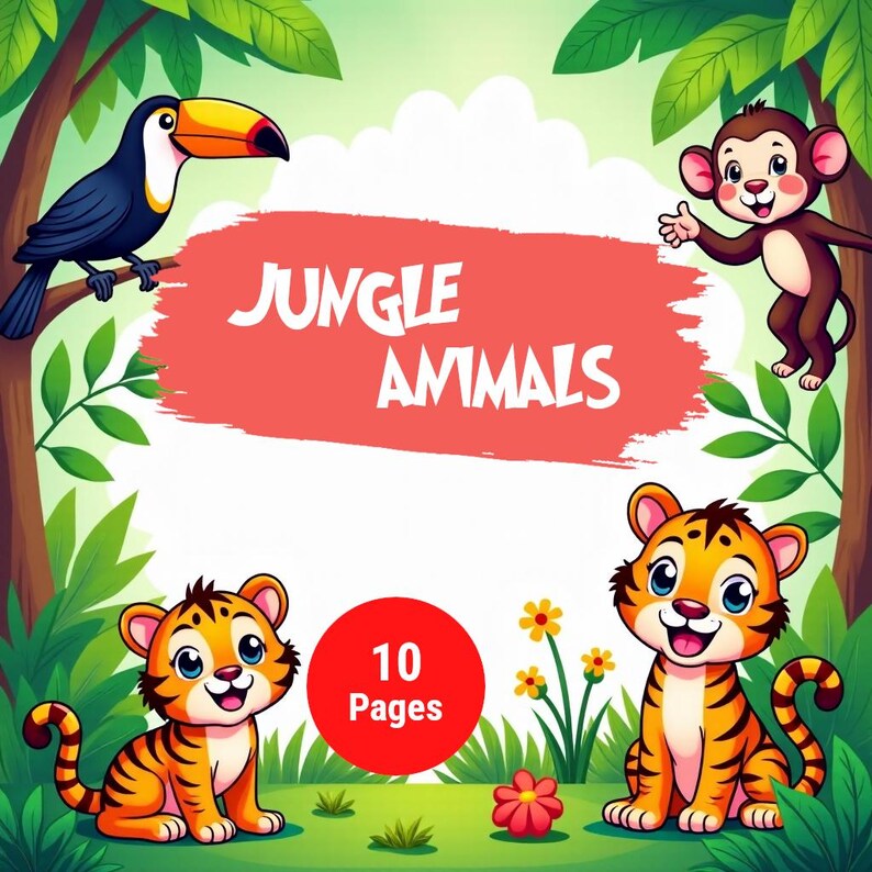 Jungle Animals Coloring Book – 10 Pages – Fun and Educational Coloring ...
