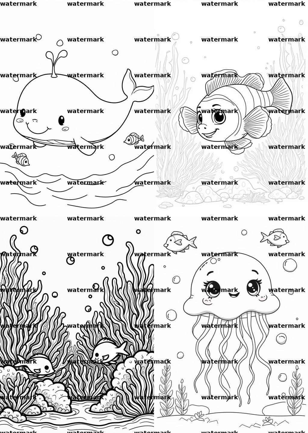Ocean Animals Coloring Book – 10 Pages – Dive Into Underwater ...