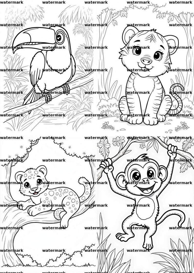 Jungle Animals Coloring Book – 10 Pages – Fun and Educational Coloring ...