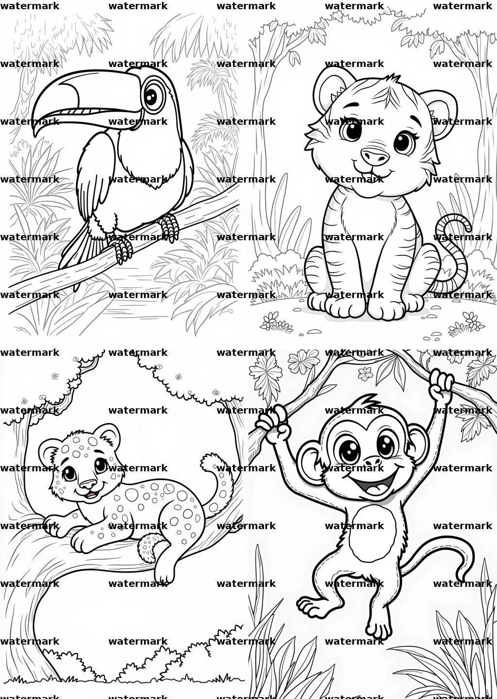 Jungle Animals Coloring Book – 10 Pages – Fun and Educational Coloring ...